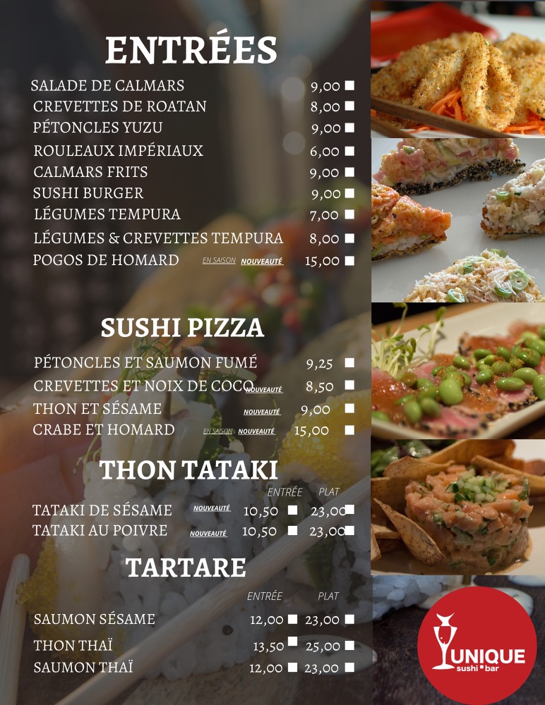 Menu - Unique Sushi