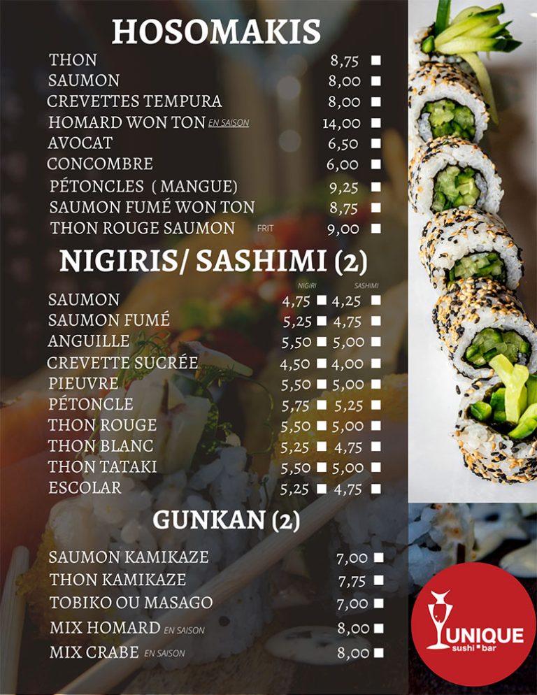 Menu - Unique Sushi