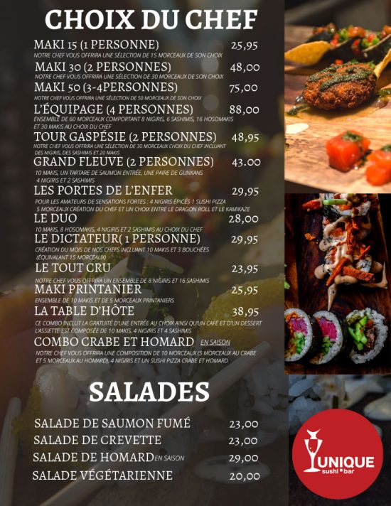 Menu Sushi – Unique Sushi